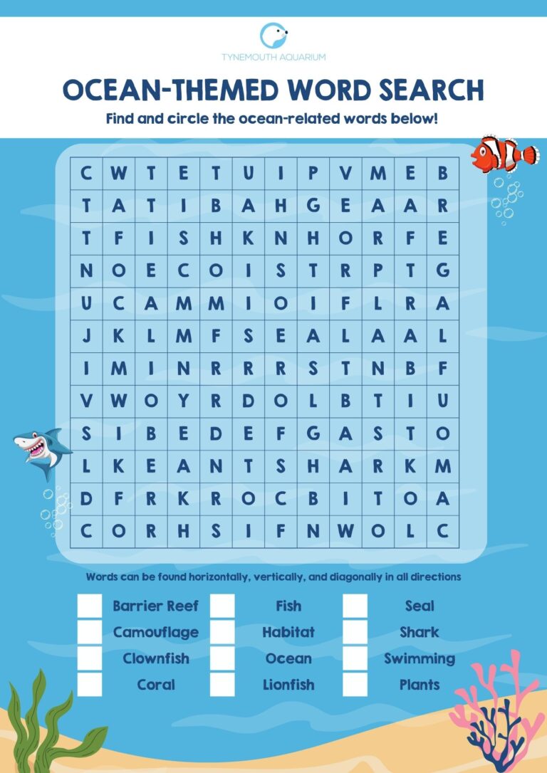 Ocean Themed Word Search! - Tynemouth Aquarium